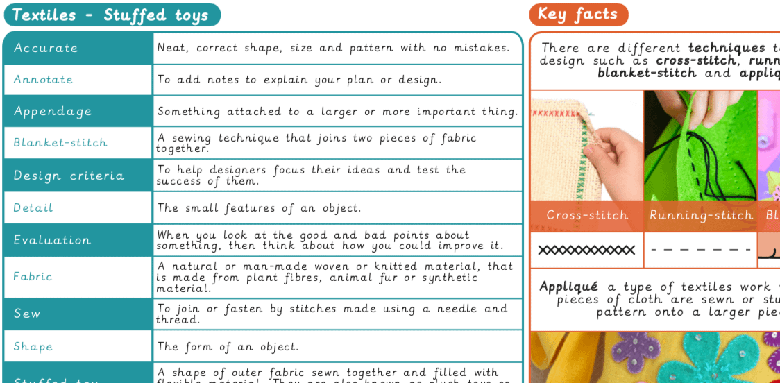 Knowledge organiser: DT - Y5 Stuffed toys - Kapow Primary