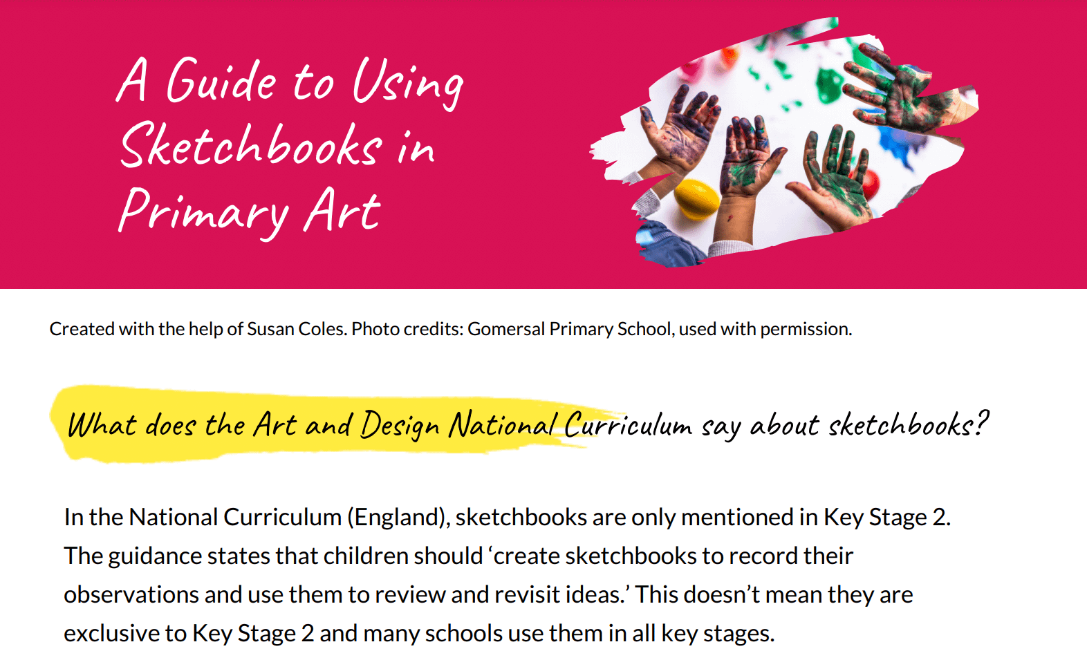 A guide to using sketchbooks in primary Art