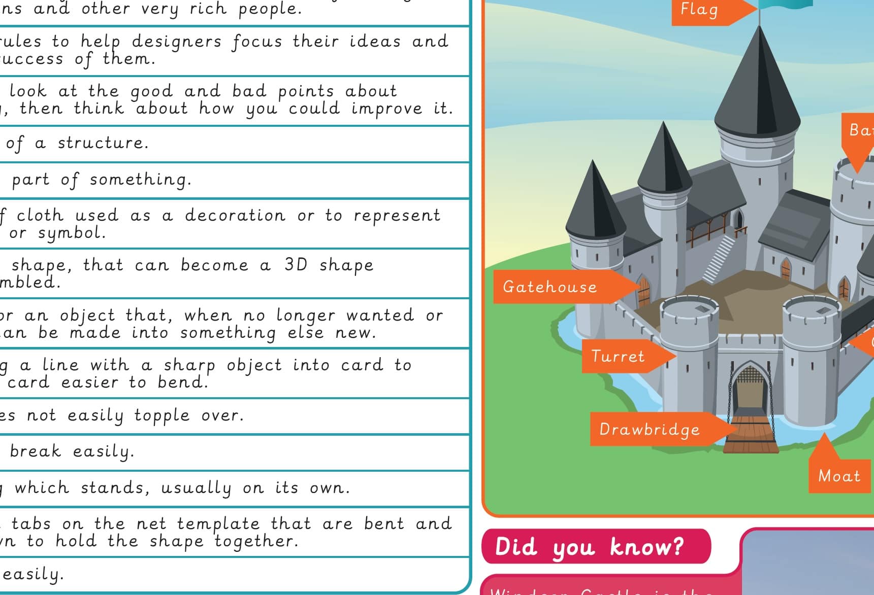 Knowledge organiser: DT - Y3 Constructing a castle - Kapow Primary