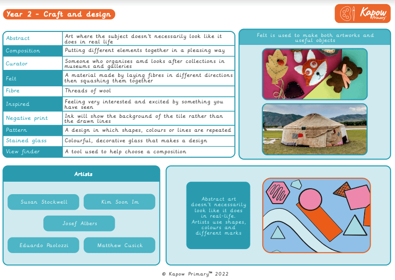 Knowledge organiser: Art & design - Y2 Craft and design - Kapow Primary