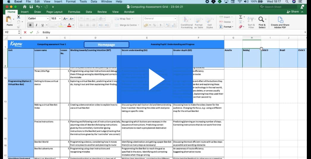 How to use the assessment spreadsheets - Kapow Primary