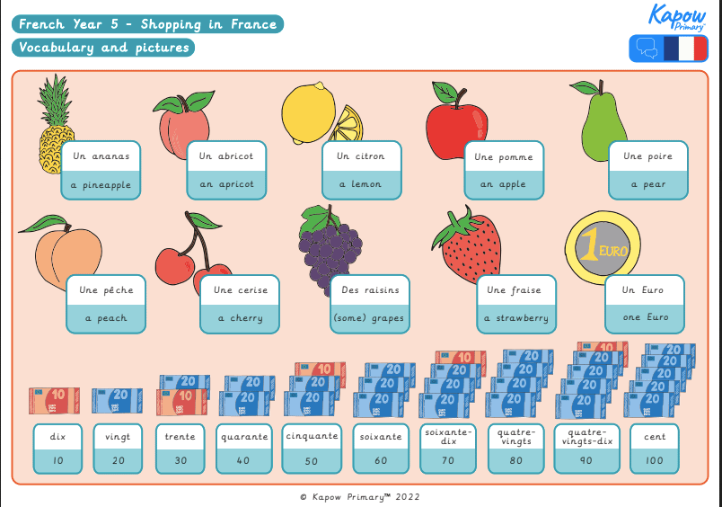 Knowledge organiser: French - Y5 Shopping in France