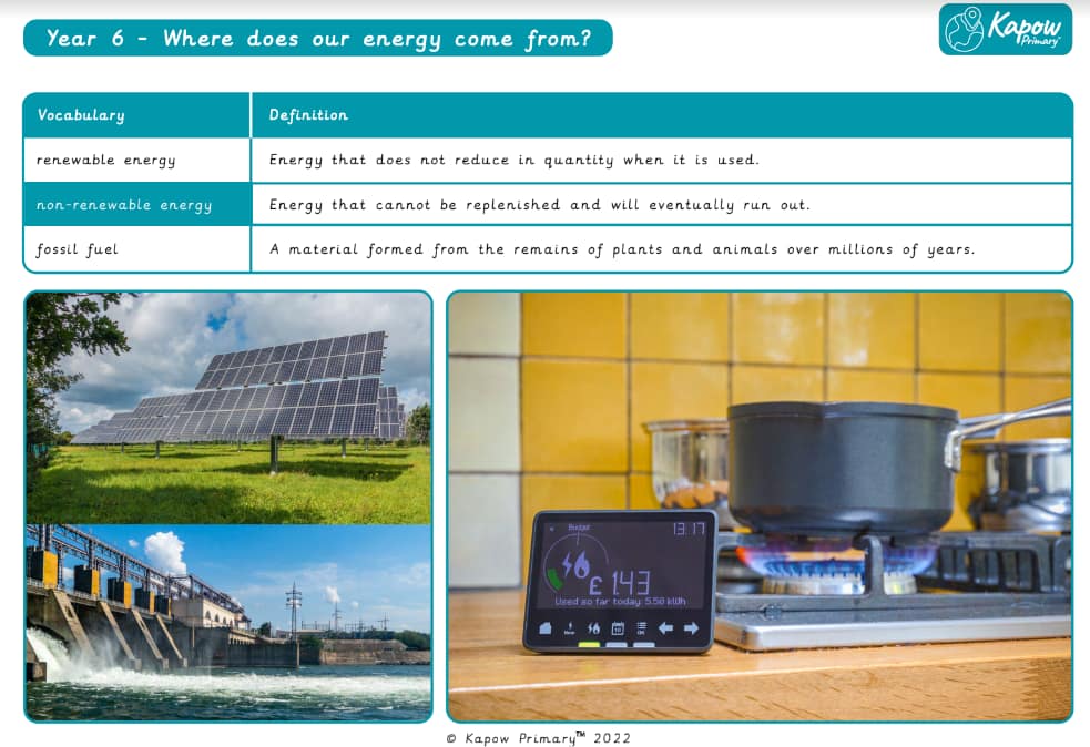 Knowledge organiser - Geography Y6: Where does our energy come from?