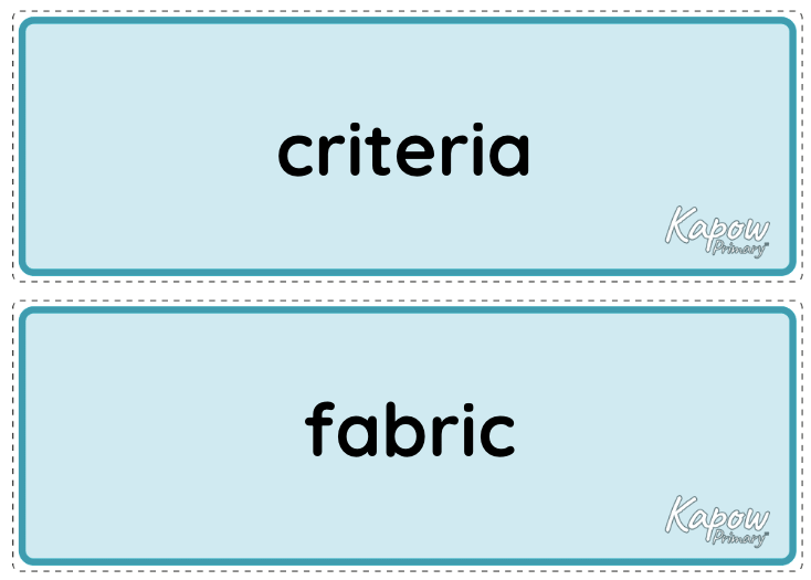 Vocabulary display - D&T Y4: Textiles: Fastenings