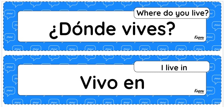 Vocabulary display: Where do you live in Spain?