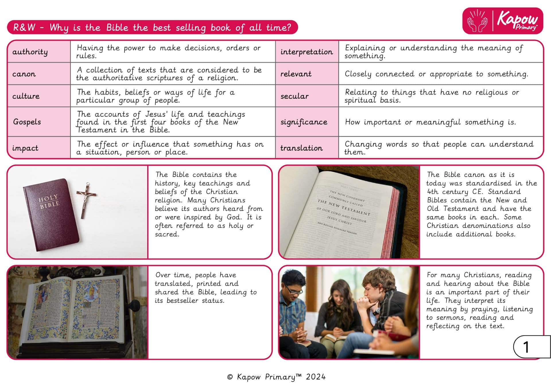 KS2 RE KO: Why is the Bible the best selling book of all time?