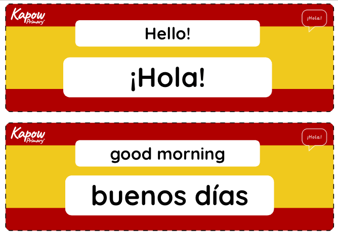Vocabulary display: Spanish greetings with puppets