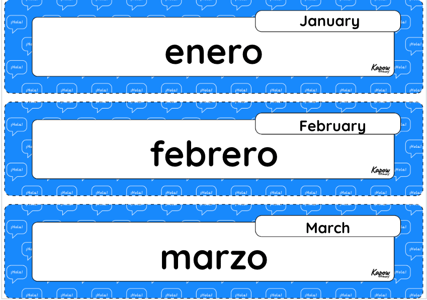 Vocabulary display - Dates in Spanish