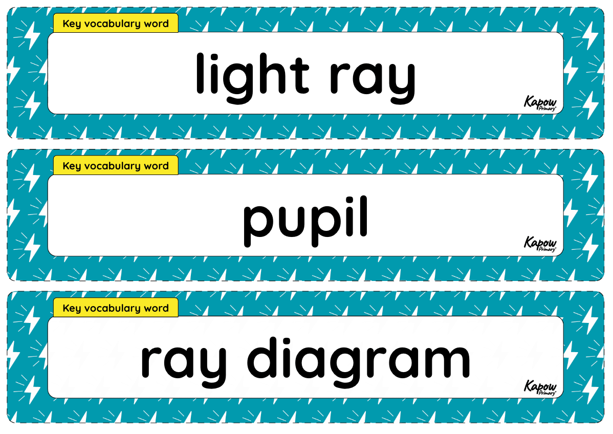 Vocabulary display - Science Y6: Energy: Light and reflection