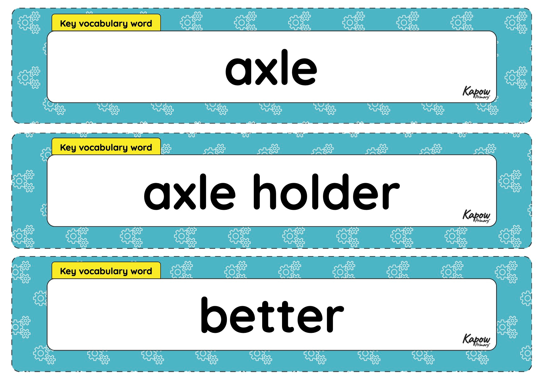 Vocabulary display - D&T Y1: Mechanisms: *New* Wheels and axles
