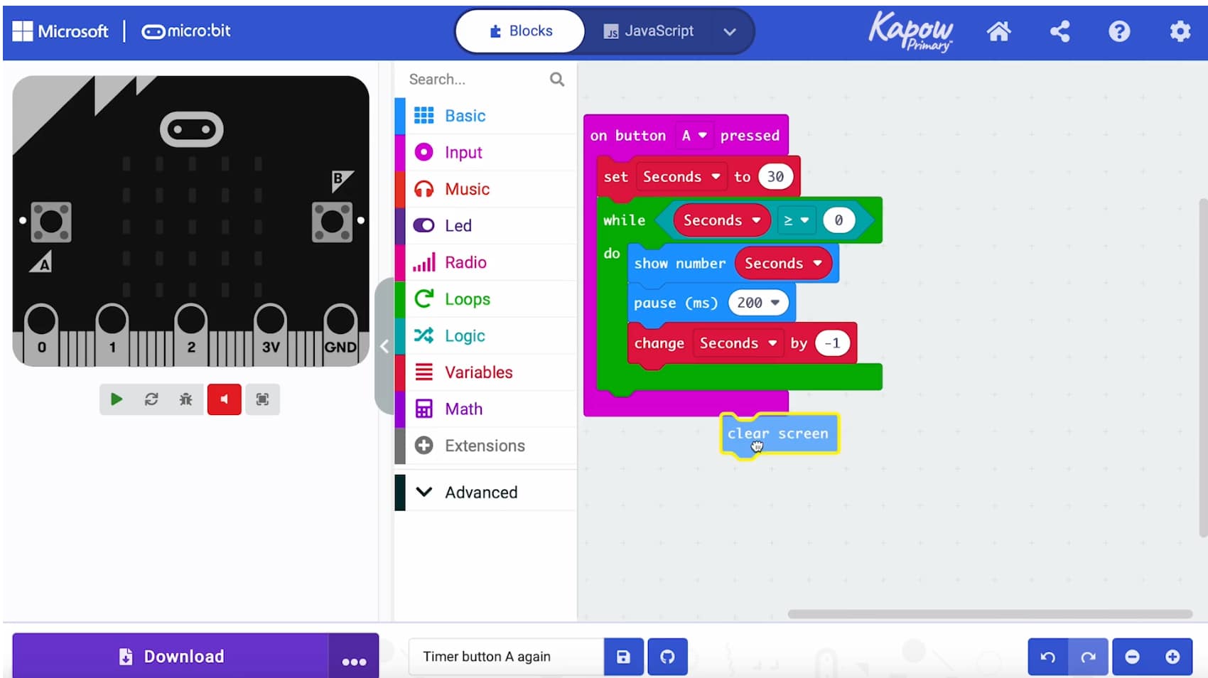 Pupil video: Programming button B - Kapow Primary