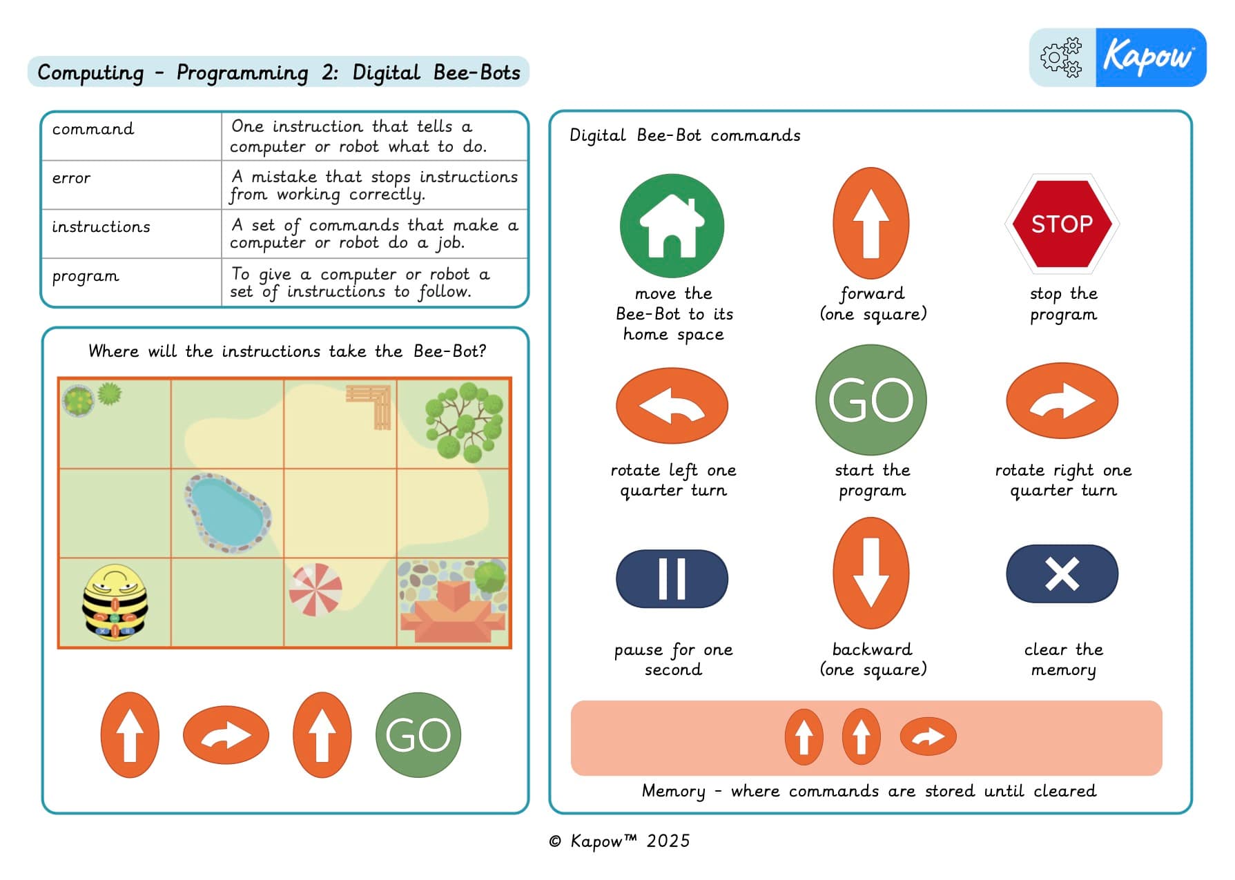 Knowledge organiser - Computing Y1: *New* Programming 2: Digital Bee-Bots