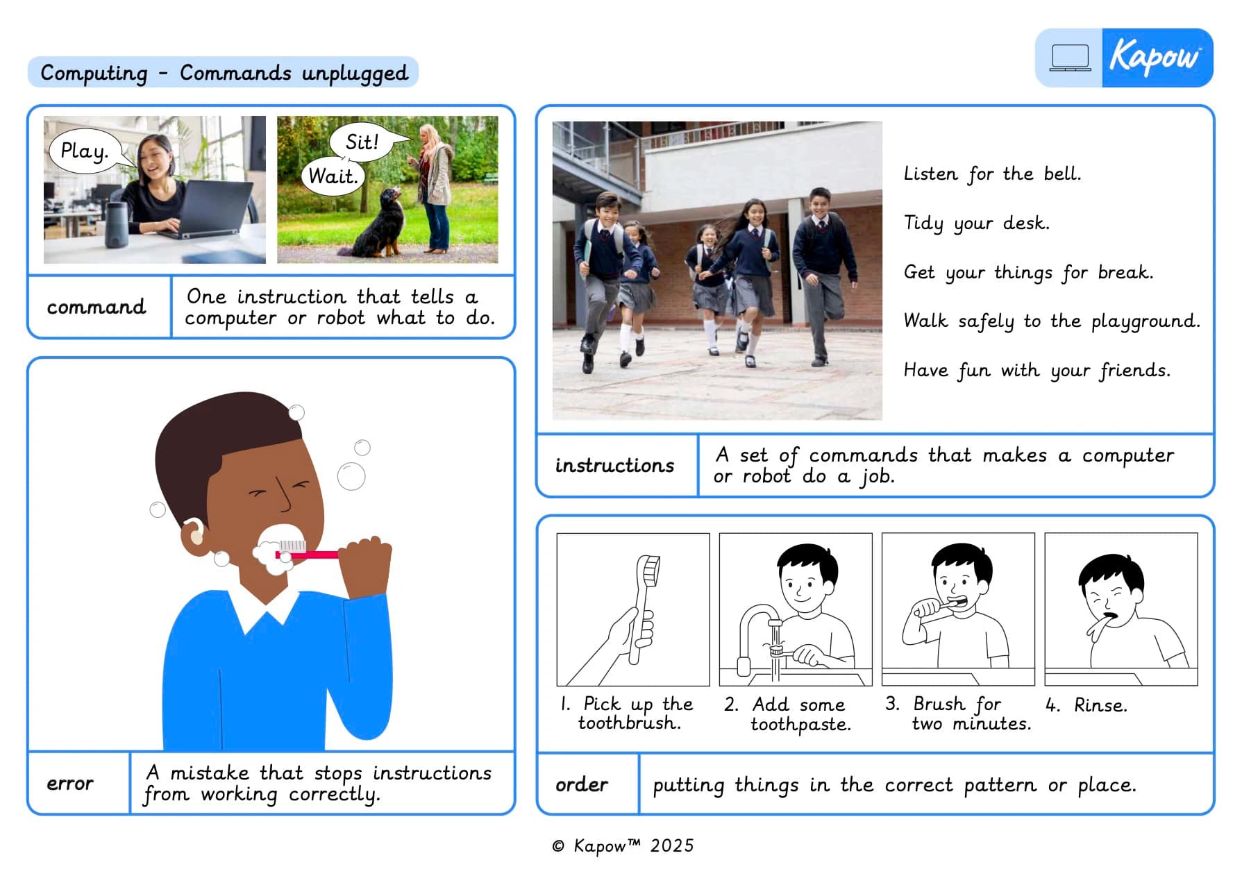 Knowledge organiser - Computing Y1: Programming 1: Commands unplugged